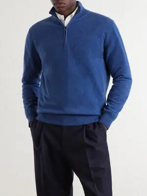 Altea Virgin Wool Half-zip Sweater - Blue