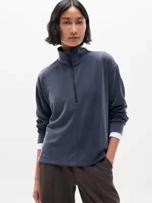 Athleta Seasoft Classic 1/4 Zip Cropped Sweatshirt - Navy