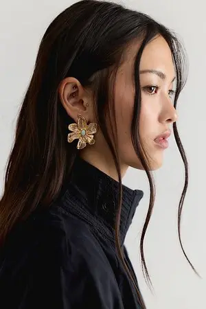 Free People Celine Statement Earrings - Light Gold/amazonite