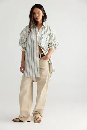 Free People Freddie Striped Button-down Shirt By - Ivory Combo