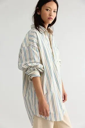 Free People Freddie Striped Button-down Shirt By - Ivory Combo