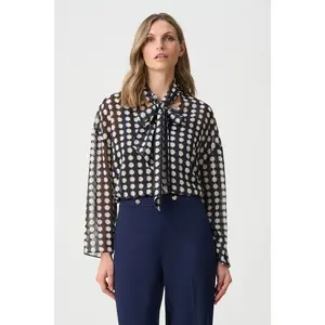 Joseph Ribkoff Chiffon Geometric-print Tie-neck Blouse