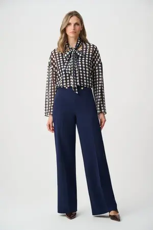 Joseph Ribkoff Chiffon Geometric-print Tie-neck Blouse