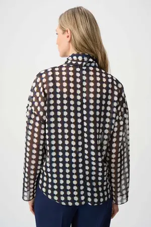 Joseph Ribkoff Chiffon Geometric-print Tie-neck Blouse