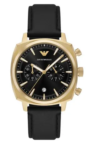 Emporio Armani Chronograph Leather Strap Watch - Black