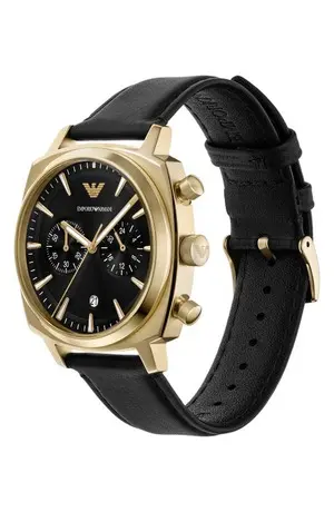 Emporio Armani Chronograph Leather Strap Watch