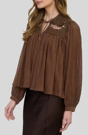 ZOE AND CLAIRE Lace Detail Tie Neck Top
