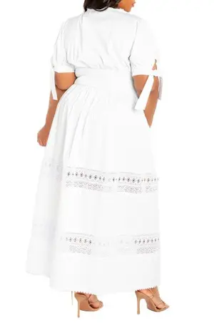 BUXOM COUTURE Puff Sleeve Lace Maxi Dress - White