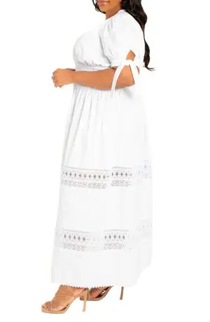 BUXOM COUTURE Puff Sleeve Lace Maxi Dress - White