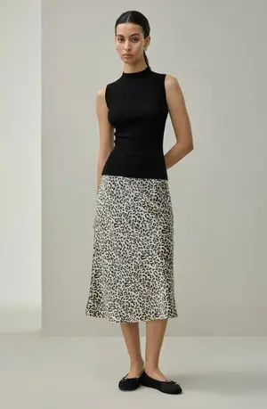 Lilysilk Leopard Print Bias Cut Silk Skirt