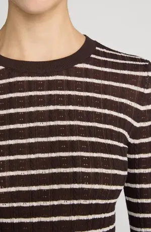 FRAME Striped Pointelle Crewneck Sweater
