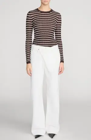 FRAME Striped Pointelle Crewneck Sweater