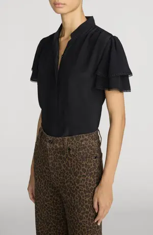 FRAME Arcadia Layered Ruffle Silk Top