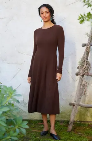 Karen Kane Seamless Rib Sweater Midi Dress - Chocolate