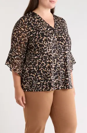 Anne Klein Mixed Media Split Neck Top