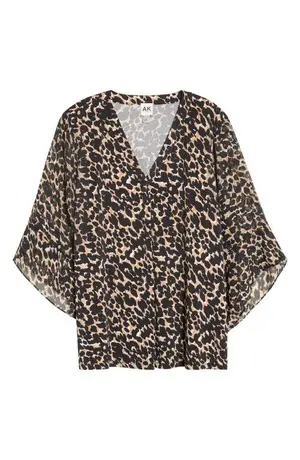 Anne Klein Mixed Media Split Neck Top