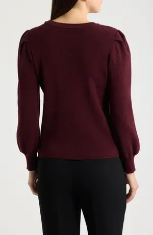 Anne Klein Puff Shoulder Fine Knit Sweater - Barolo