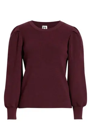 Anne Klein Puff Shoulder Fine Knit Sweater - Barolo