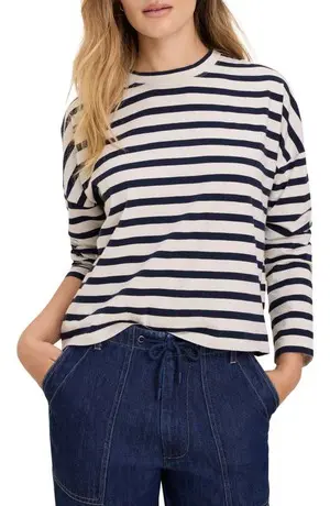 NZ BY NIC AND ZOE Striped Long Sleeve Cotton T-shirt - Cream Multi