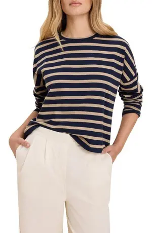 NZ BY NIC AND ZOE Striped Long Sleeve Cotton T-shirt - Indigo Multi
