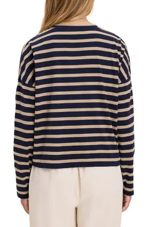 NZ BY NIC AND ZOE Striped Long Sleeve Cotton T-shirt - Indigo Multi