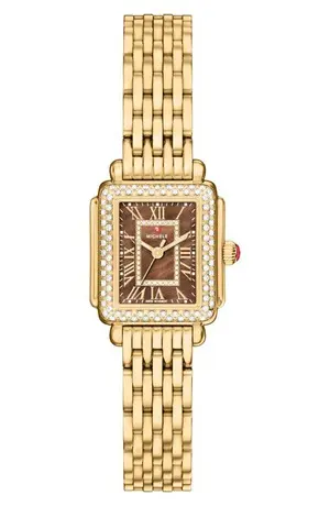 Michele Mini Deco Madison Two-tone 18k Plate Diamond Bracelet Watch