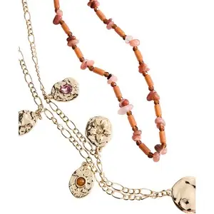 Mango Set Of 2 Medallion & Semi-precious Stone Necklaces