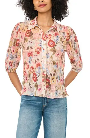 Vince Camuto Flutter Sleeve Floral Button-down Shirt