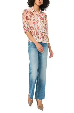 Vince Camuto Flutter Sleeve Floral Button-down Shirt