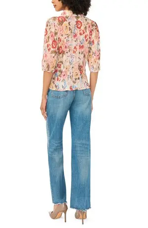 Vince Camuto Flutter Sleeve Floral Button-down Shirt
