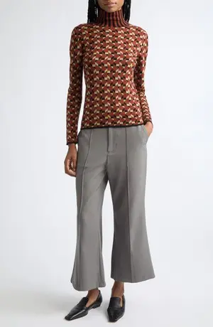 ZANKOV Merino Wool Geometric Jacquard Mock Neck Sweater