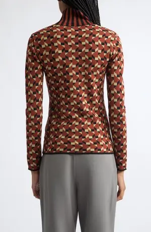 ZANKOV Merino Wool Geometric Jacquard Mock Neck Sweater