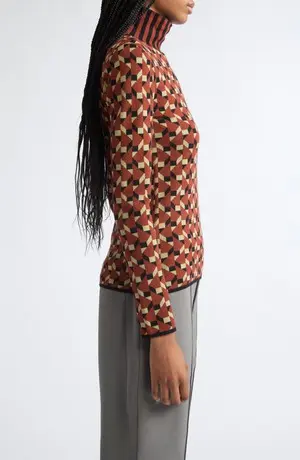 ZANKOV Merino Wool Geometric Jacquard Mock Neck Sweater