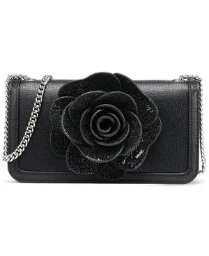 Karl Lagerfeld Paris Kosette Flower Applique Crossbody Bag - Black/silver