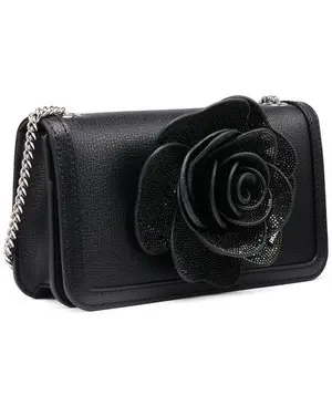 Karl Lagerfeld Paris Kosette Flower Applique Crossbody Bag - Black/silver
