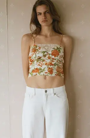 Mango Lace Trim Floral Crop Camisole