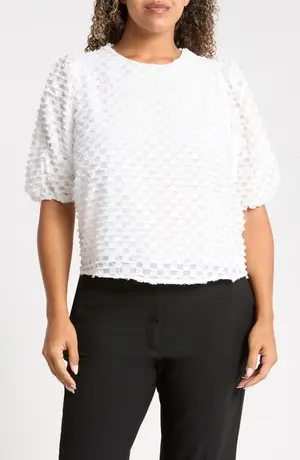 RAIN AND ROSE Textured Puff Sleeve Top