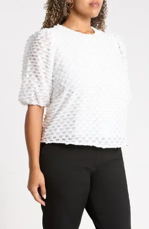RAIN AND ROSE Textured Puff Sleeve Top