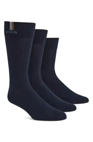 BOSS 3-pack Iconic Ribbed Crew Socks - Dark Blue