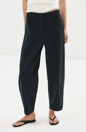 Mango High-waisted Balloon Pants With Tapered Leg - Navy