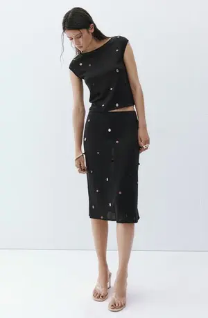 Mango Sequined Short Sleeve Top