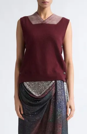 MAISON MARGIELA Virgin Wool Trompe L'oeil Sweater Vest - Bordeaux/ecru