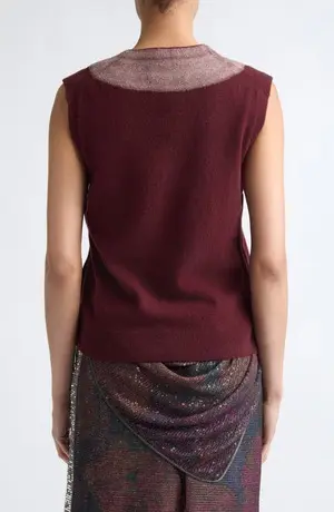 MAISON MARGIELA Virgin Wool Trompe L'oeil Sweater Vest - Bordeaux/ecru