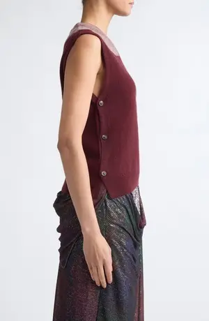 MAISON MARGIELA Virgin Wool Trompe L'oeil Sweater Vest - Bordeaux/ecru