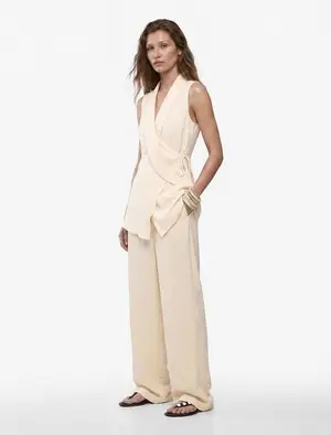 Koton Straight Full Length Belted Wide Leg Pants - Beige