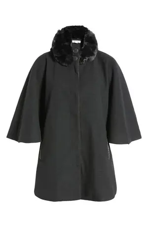 Via Spiga Faux Fur Collar Cape - Latte