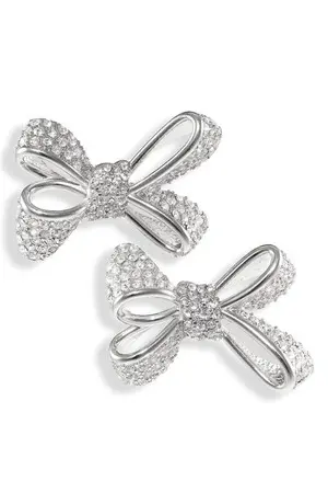 Oscar De La Renta Small Pavé Crystal Bow Stud Earrings - Silver