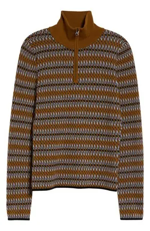 ZANKOV Kim Merino Wool Jacquard Half Zip Sweater - Cognac