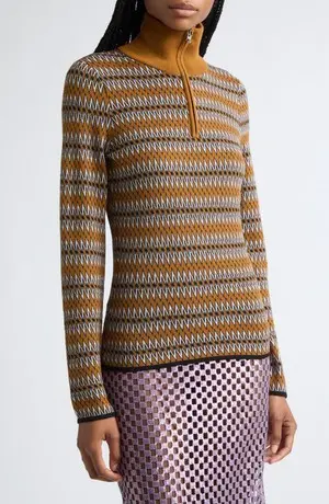 ZANKOV Merino Wool Jacquard Half-zip Sweater