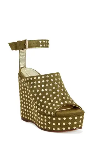 AZALEA WANG Mirova Studded Wedge Sandal - Olive